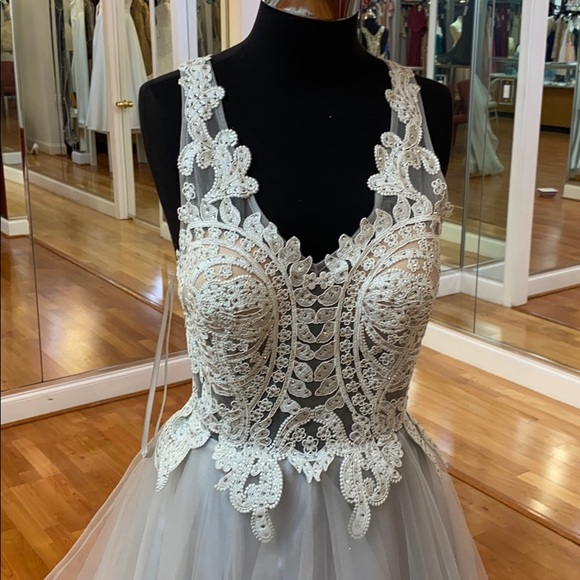 Shail K | Dresses | Silver Prom Dress With Mini Rhinestones | Poshmark